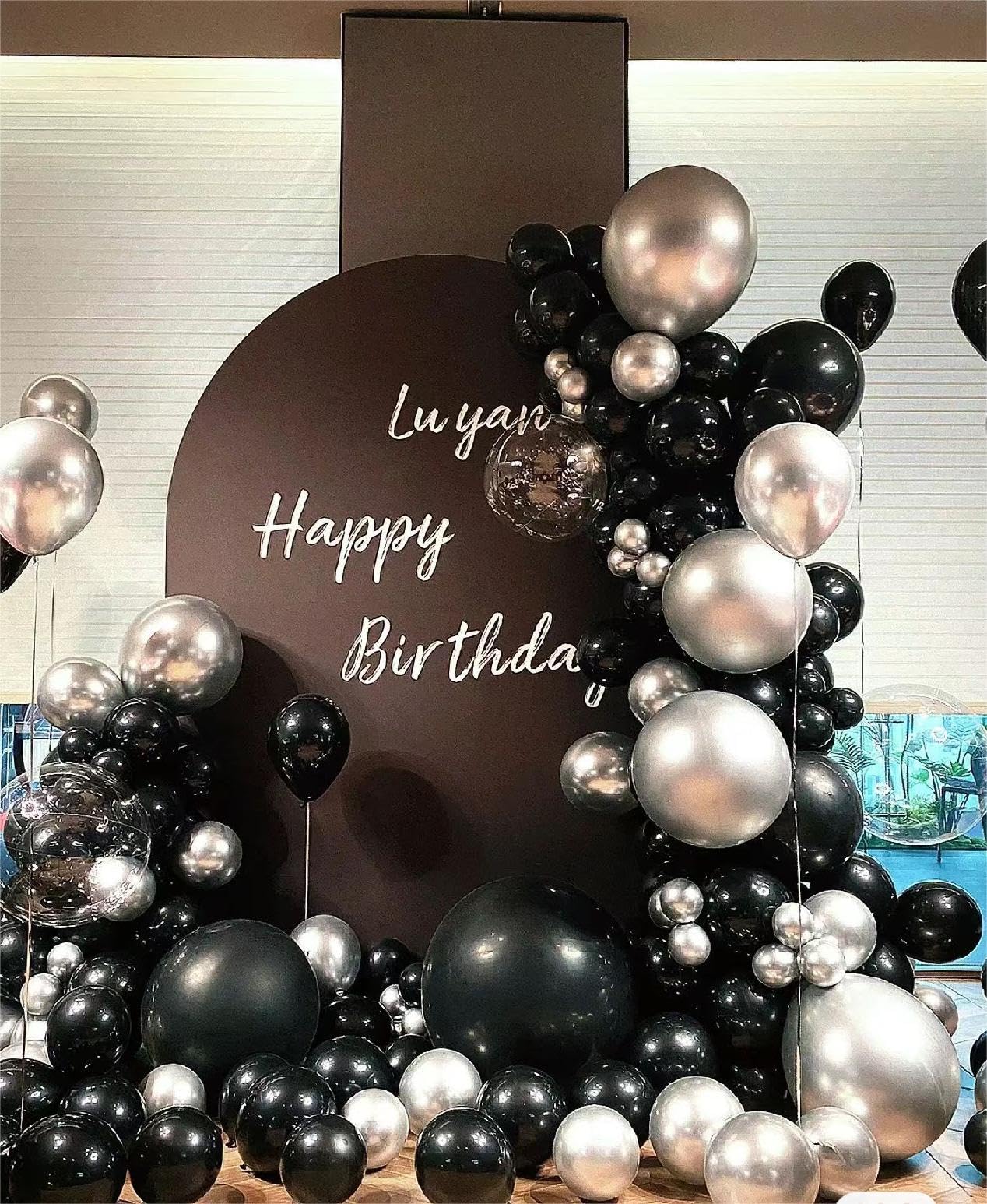 MEBAY Black Silver Balloons Garland Arch Kit, 146Pcs Latex Balloons Different Sizes 18 12 10 5 Inch for Party Decorations, Wedding Backdrop, Birthday, Graduation
