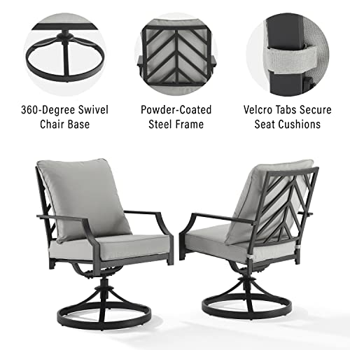 Crosley Furniture Otto 2-Piece Swivel Outdoor Chair Set, Dining Patio Chairs for Deck, Backyard, Matte Black with Gray Cushions