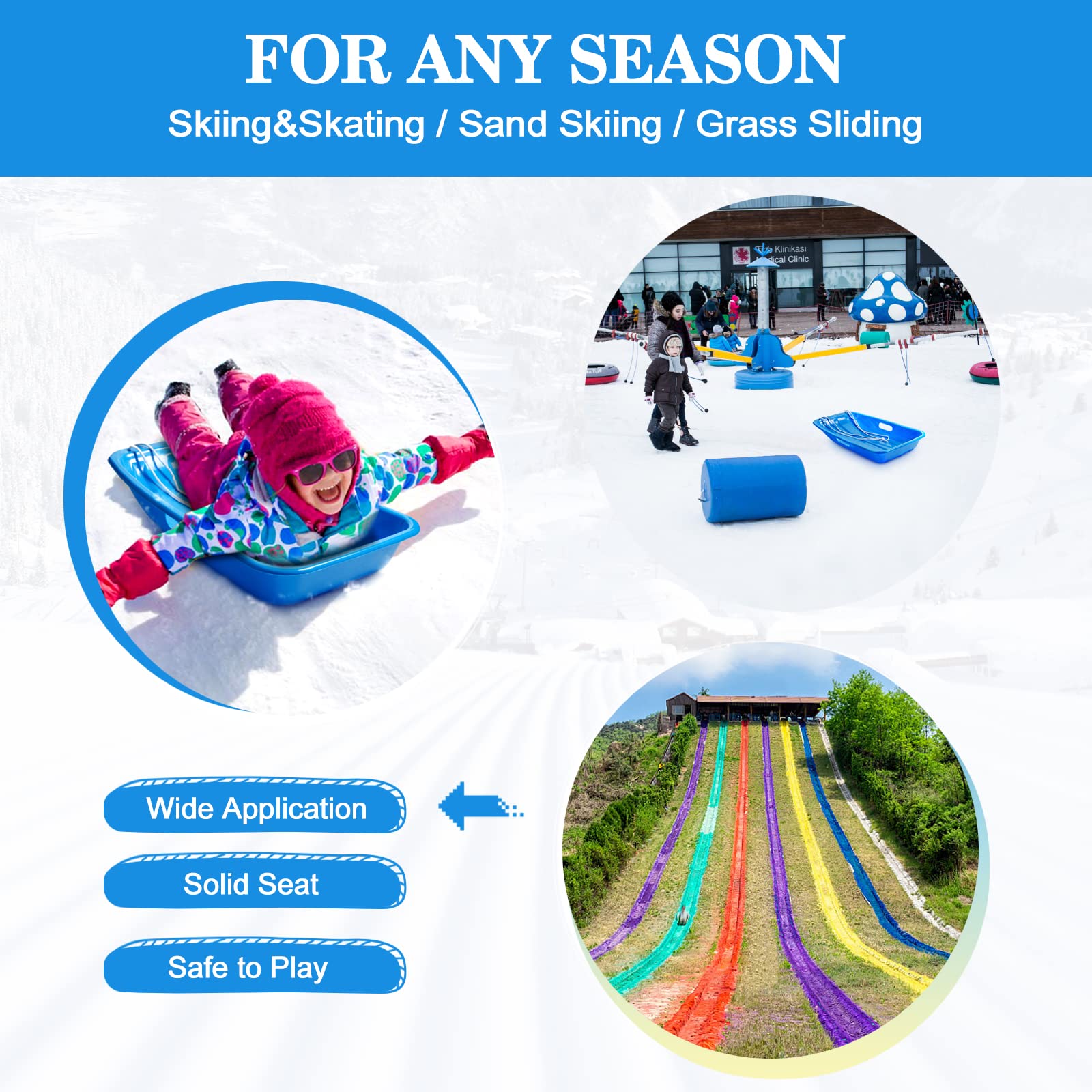 AGPTEK 25.6 Inch Durable Downhill Sprinter Toboggan Snow Sled Replacement for Boys Girls (Blue)