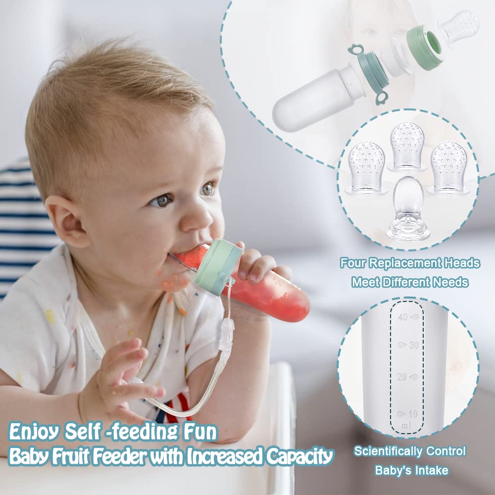 Baby Food Feeder - 2 Baby Fruit Pacifiers & 1 Soft Silicone Squeeze Spoon Bottle for Baby First to Second Feeding - Infant Food Dispensing and Feeding