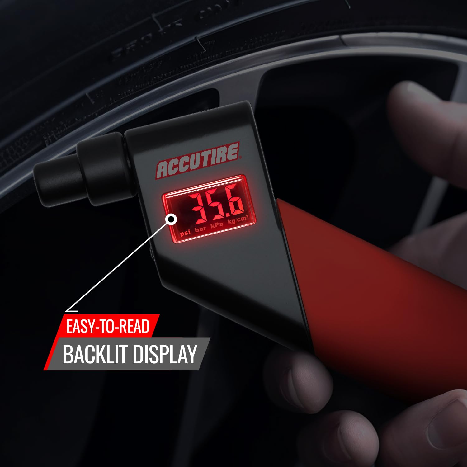 Accutire MS-4021R Digital Tire Pressure Gauge with 4 Valve Caps, 5-150psi (psi, bar, kPa, kg/cm2)