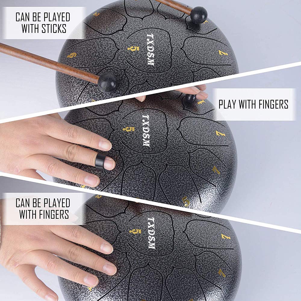 EGMI Tongue Drum 10 Inch 11 Note Percussion Instrument Tank Drum with Mallets Mallet Bracket Cleaning Cloth Finger Picks Music Book Sticker Notes Travel Bag, Portable for Concert Yoga (Silver)