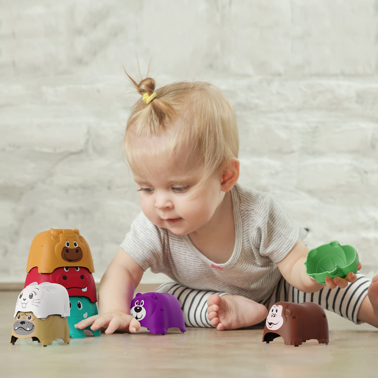 alobeby Baby Stacking Cups Toddler Toys: Nesting Cup for Kids Age 1-3 Animal Party Stackable Toys 8 Pack BPA Free