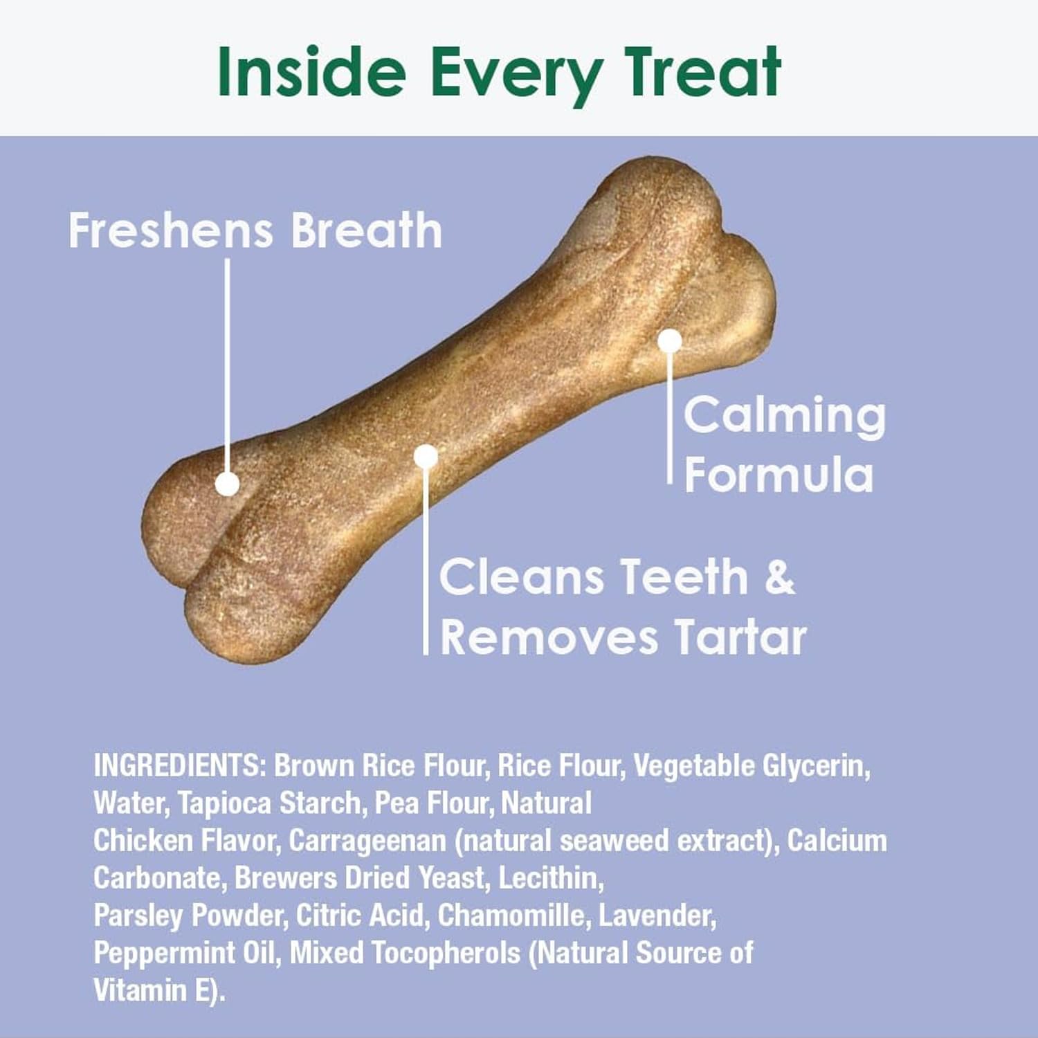 Bonies Natural Calming Formula Small-Sized Single Bone - Contains Chamomile & Lavender, Help Anxiety, Excessive Barking & Trembling, Chicken Flavor, [Small Dogs], 120 Bones