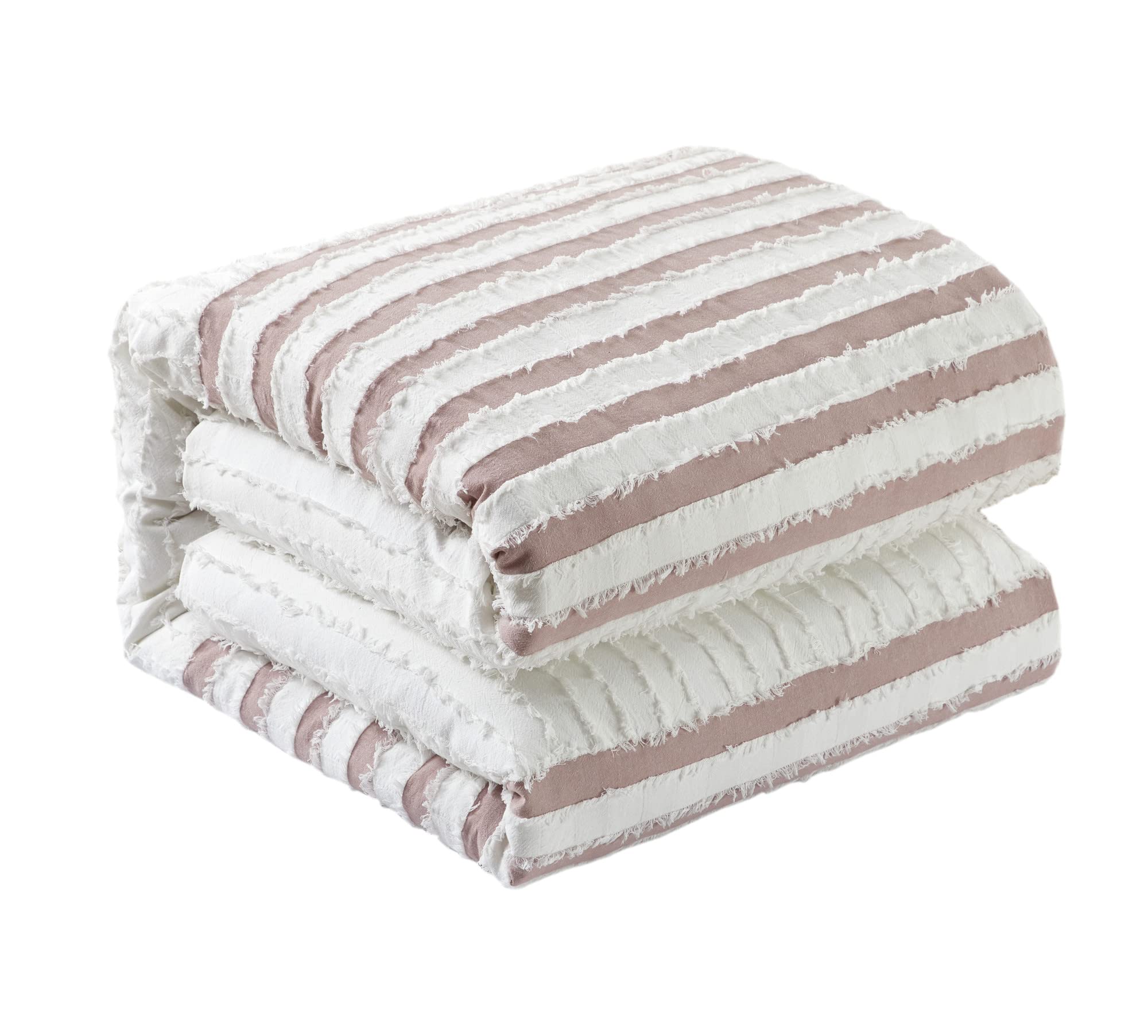 Chic Home Salma 3 Piece Cotton Duvet Cover Set Clip Jacquard Striped Pattern Design Bedding - Decorative Pillow Shams Included, Queen, Blush