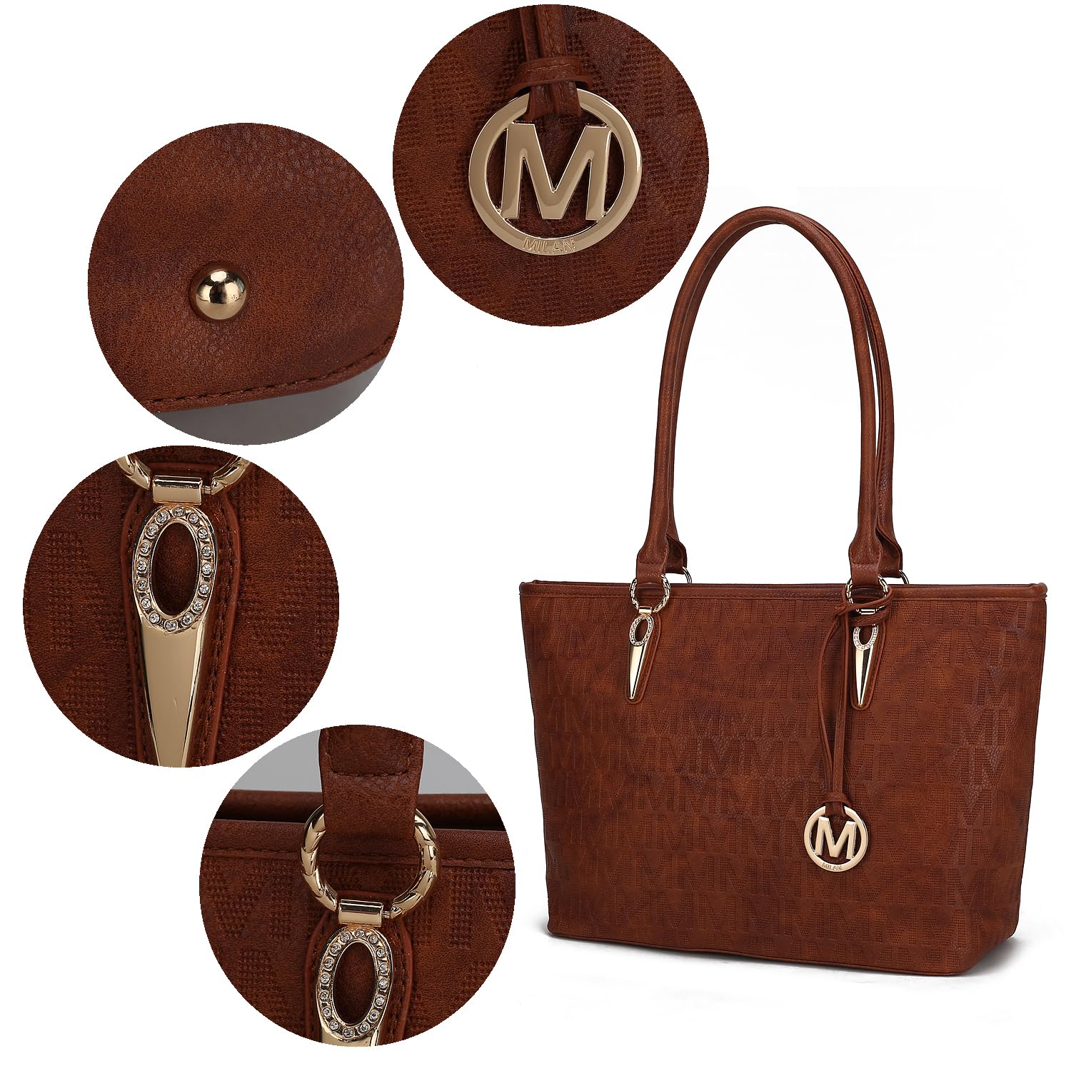 MKF Collection Tote Bag for Women, Shoulder Handbag & Wristlet Pouch Purse Top Handle Vegan Leather 4Pcs Set Pocketbook Edelyn Mustard Yellow by Mia k