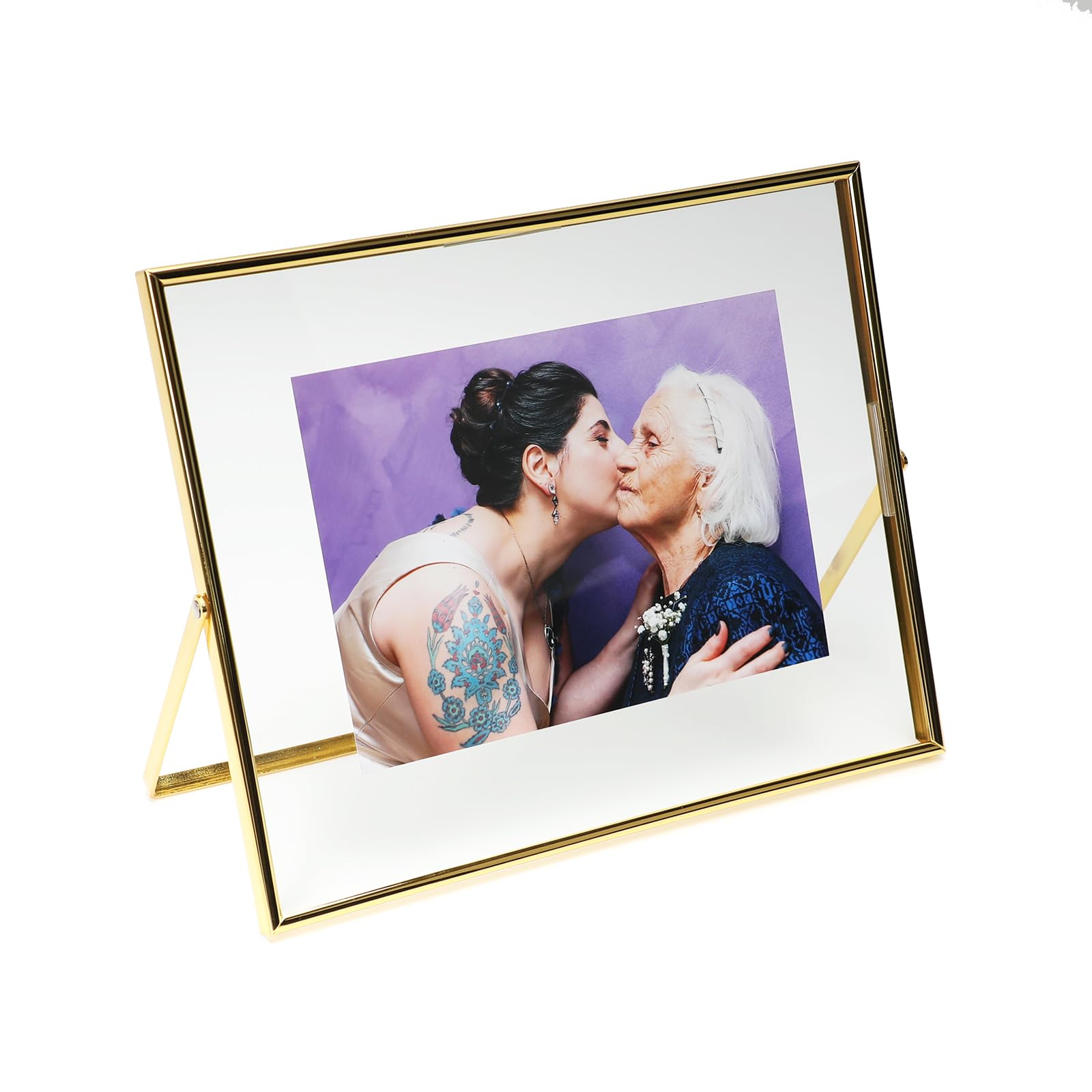 AhaGo Gold Floating Frame(8"×10", Horizontal), For Picture 7x9, 6x8, 5x7, Tabletop Shelf Photo Frame, Home or Office Decor, Classy For Holiday, Birthday or Wedding