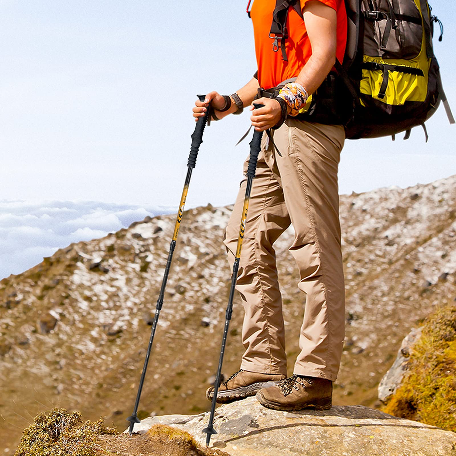 AceCamp Ultralight Trekking Poles Pair, Anti-Shock Telescoping Walking Stick for Hiking, Lightweight and Durable 7075 Aluminum 2-Pack (Yellow, EVA Handle)