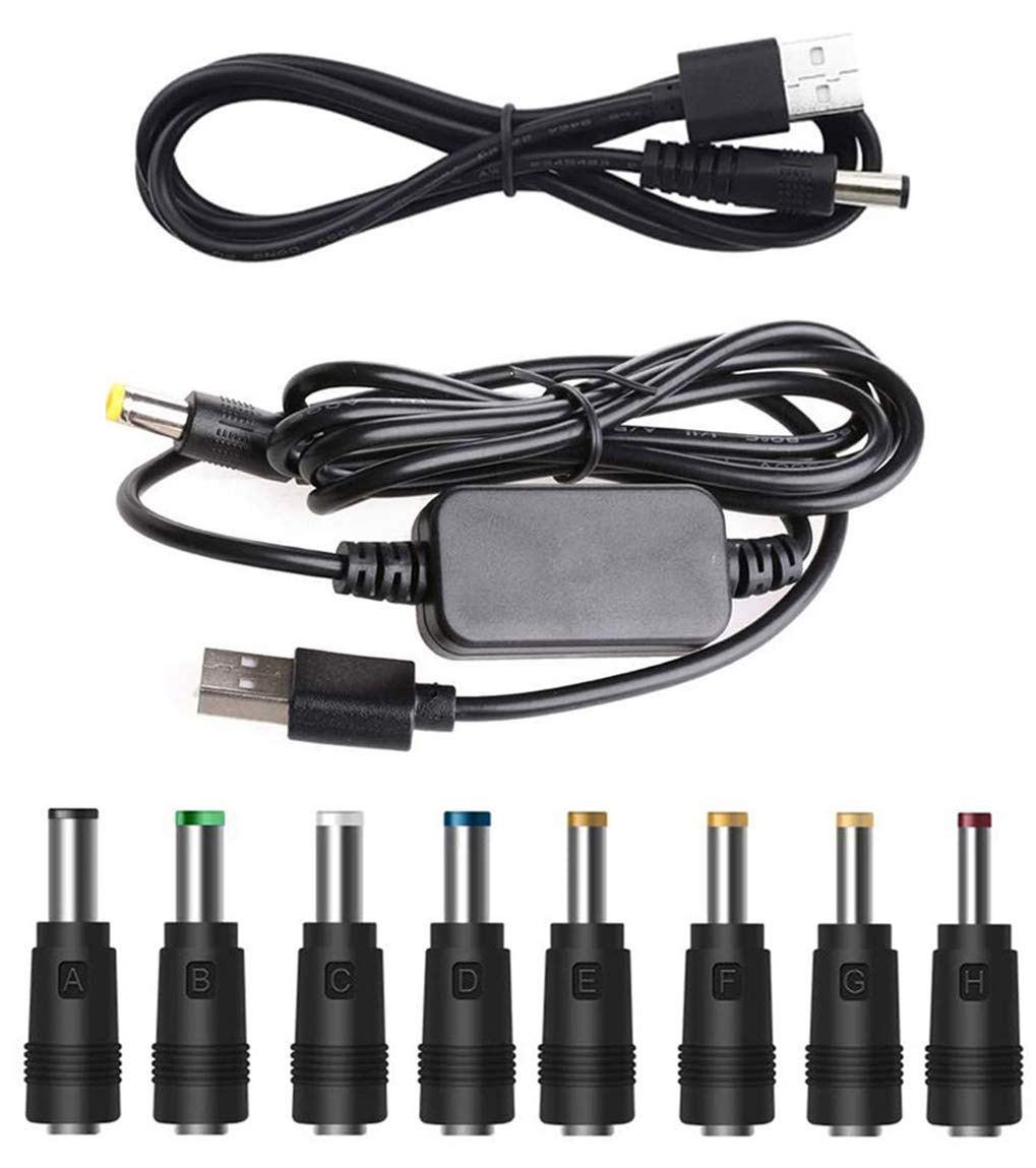Swert USB 5V to DC 12V Converter Power Cable + 8 Interchangeable Plugs Connectors Adapter Compatible with Router,Mini Fan,Speaker and More Devices