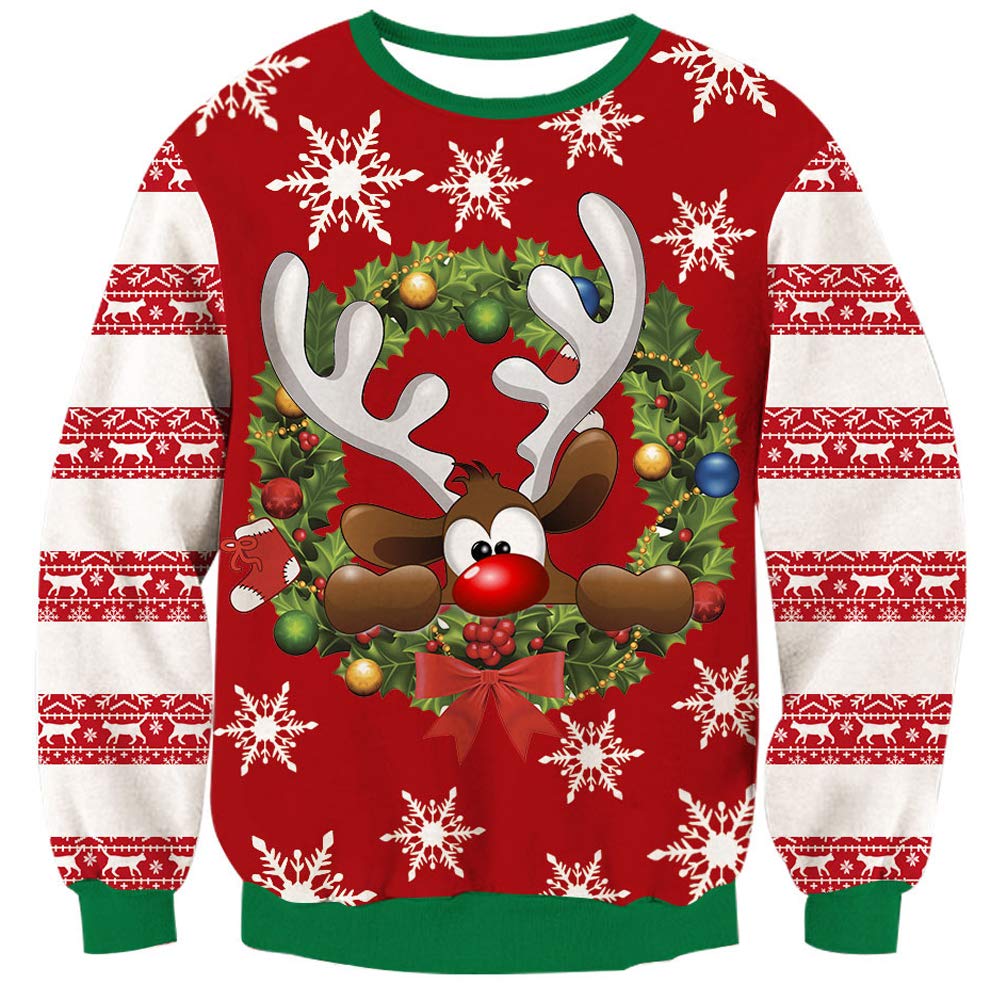 Ahegao Ugly Christmas Sweaters for Men Women Fancy Cute Deer Garments Xmas Crazy Shirts Coat Stylish Eye Catching Personalized Pullover Sweatshirts for Male Guys Festival Party Clothing XL
