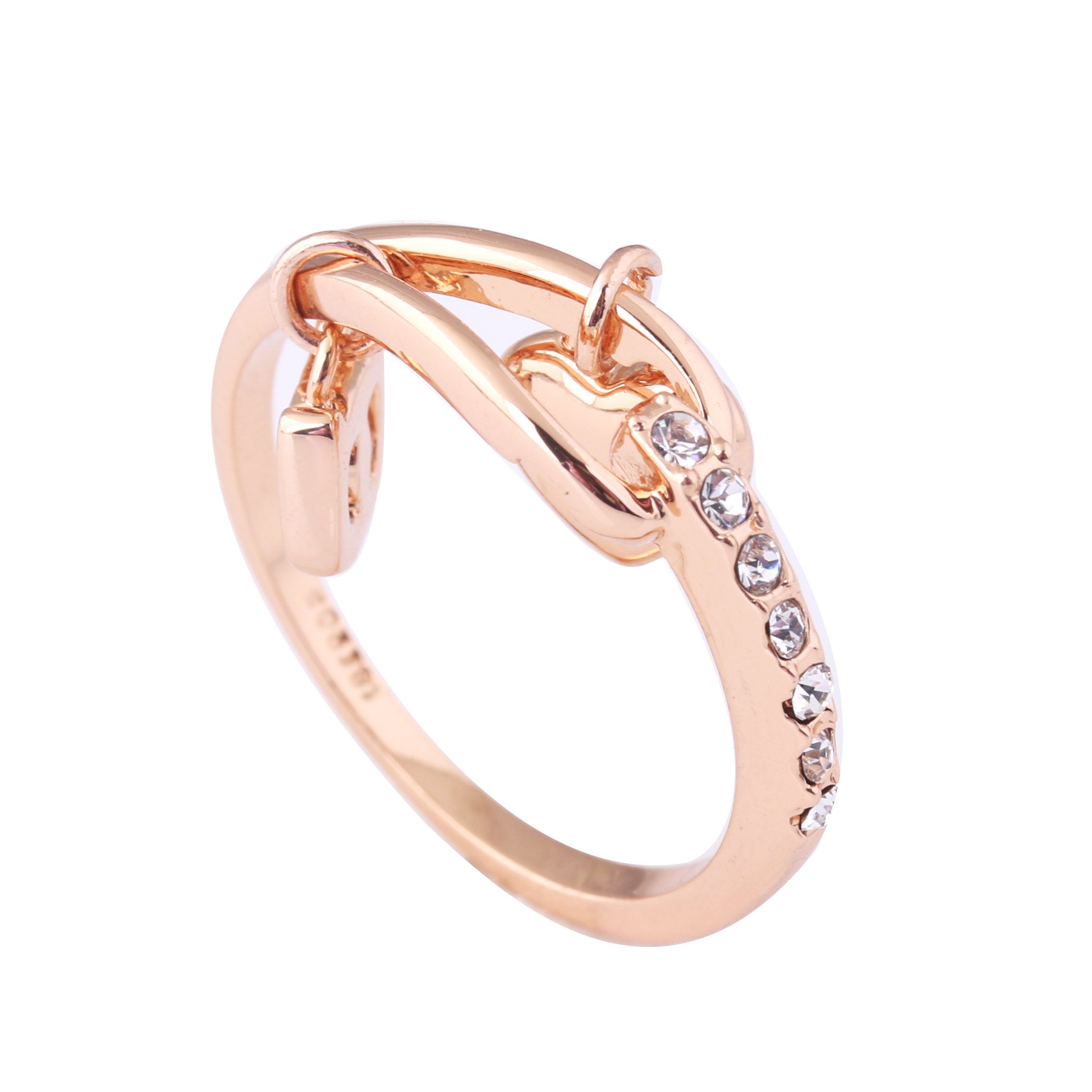 Acefeel 18K Gold Plated Paving Heart And Lock Pendant Ring Christmas Gifts Size 6