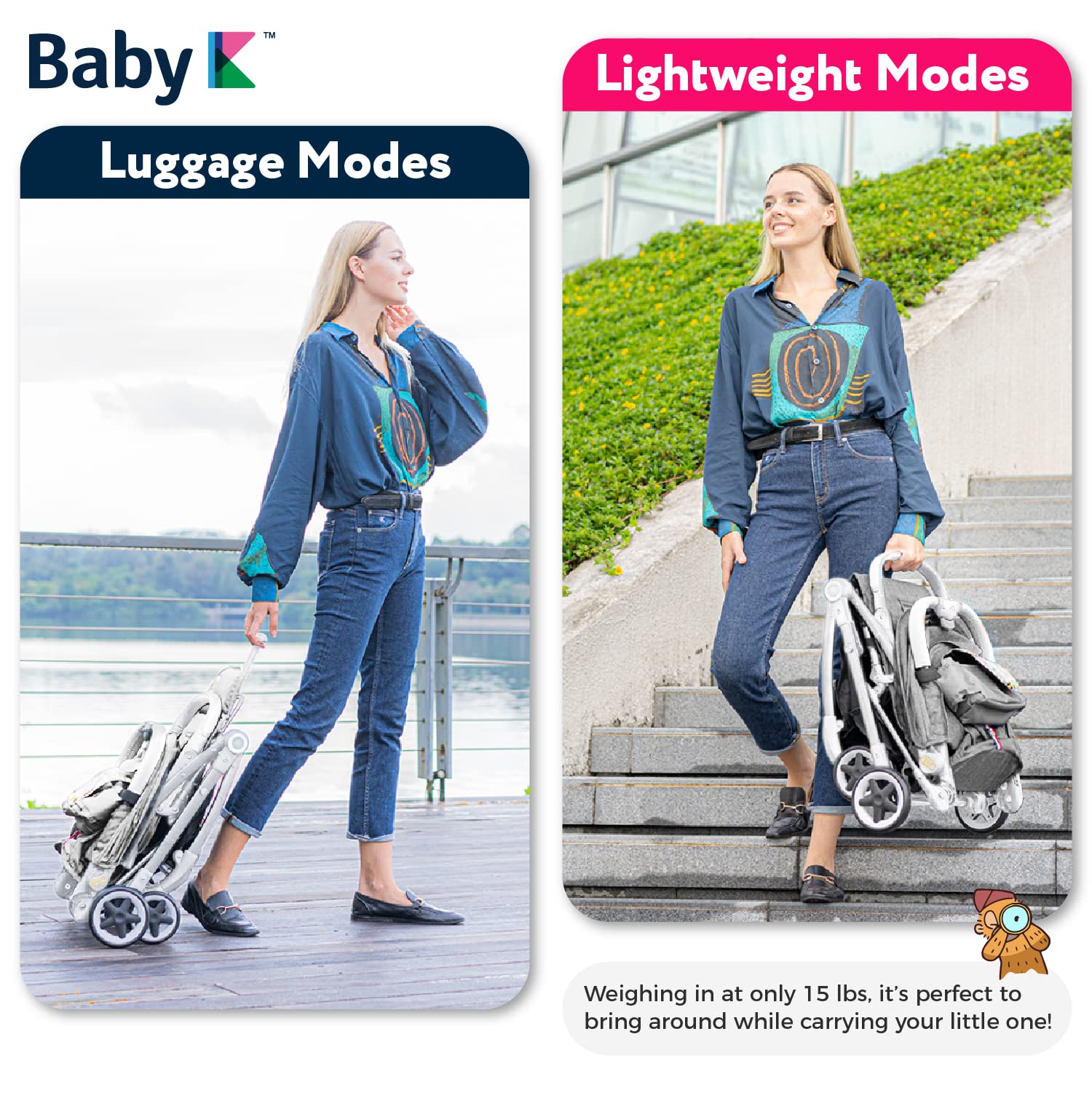 BABY K Lightweight Travel Stroller - Includes Travel Storage Pouch - A Collapsible Airplane Stroller with Adjustable Reclining Backrest & Easy One-Hand Fold for Infant & Toddler of 3-36 Months