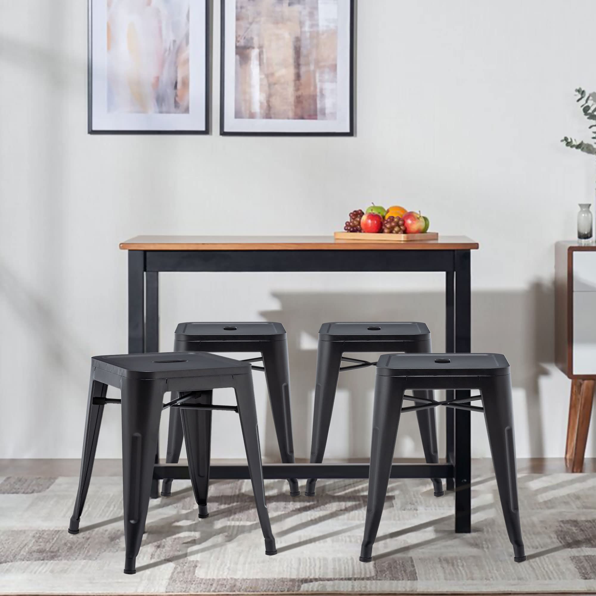 Changjie Furniture 18 Inch Stools Backless Industrial Metal Bar Stools Kitchen Stackable Stools Short Stools School Classroom Stools Metal Dining Chairs Set of 4 (18 inch, Matte Black)