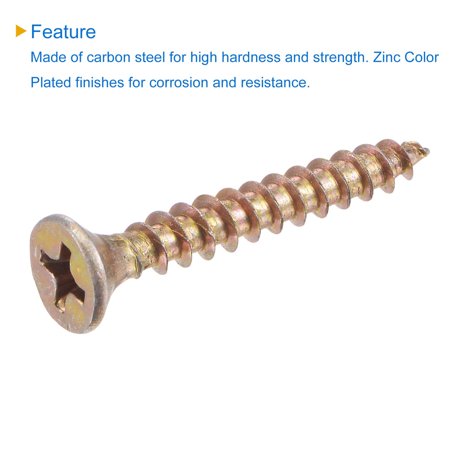 uxcell M4 x 30mm Wood Screws Phillips Flat Head Carbon Steel Color Zinc Plated Self Tapping Screws 100pcs