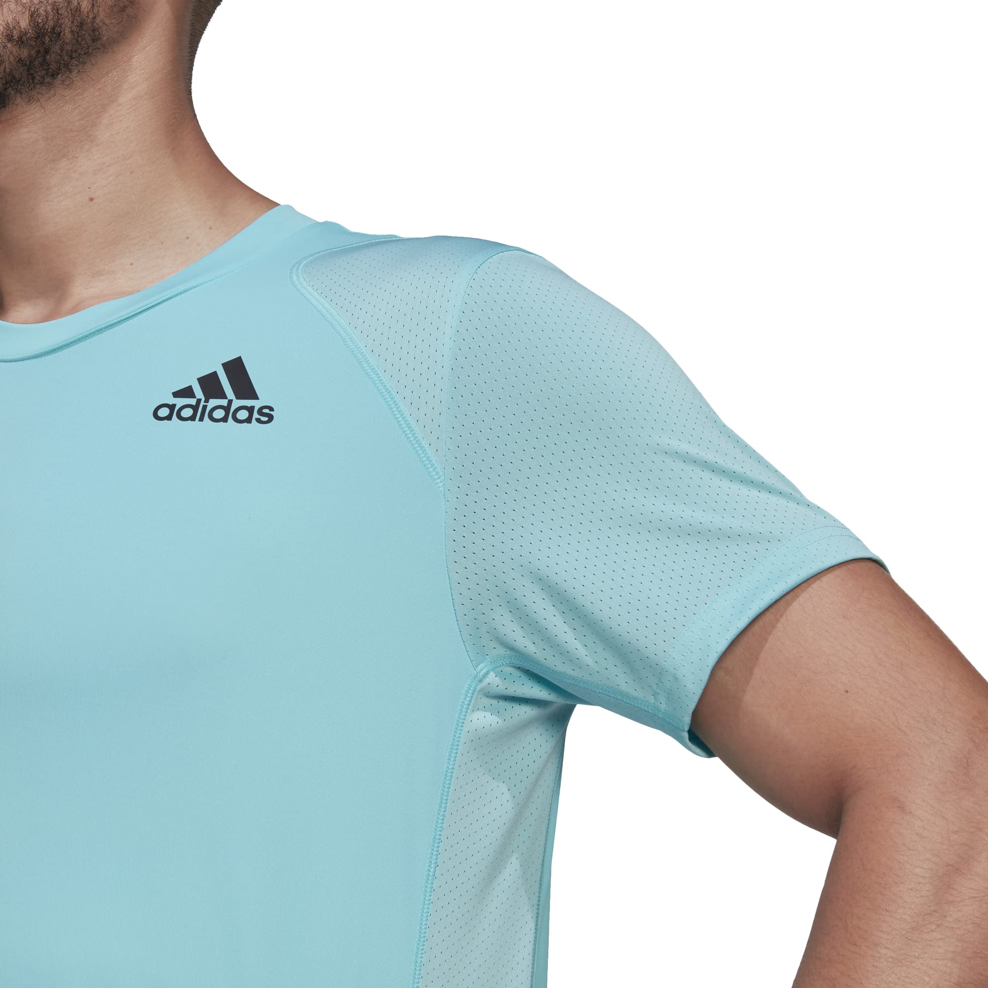 adidas Men's Club Tennis 3-Stripes Tee, Pulse Aqua/Black, X-Large