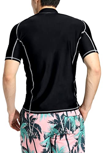 Actleis Men's Short Sleeve Rash Guard, UPF50+ UV Sun Protection Tee Quick Dry Swimming Shirts XL Black/Charcoal Gray