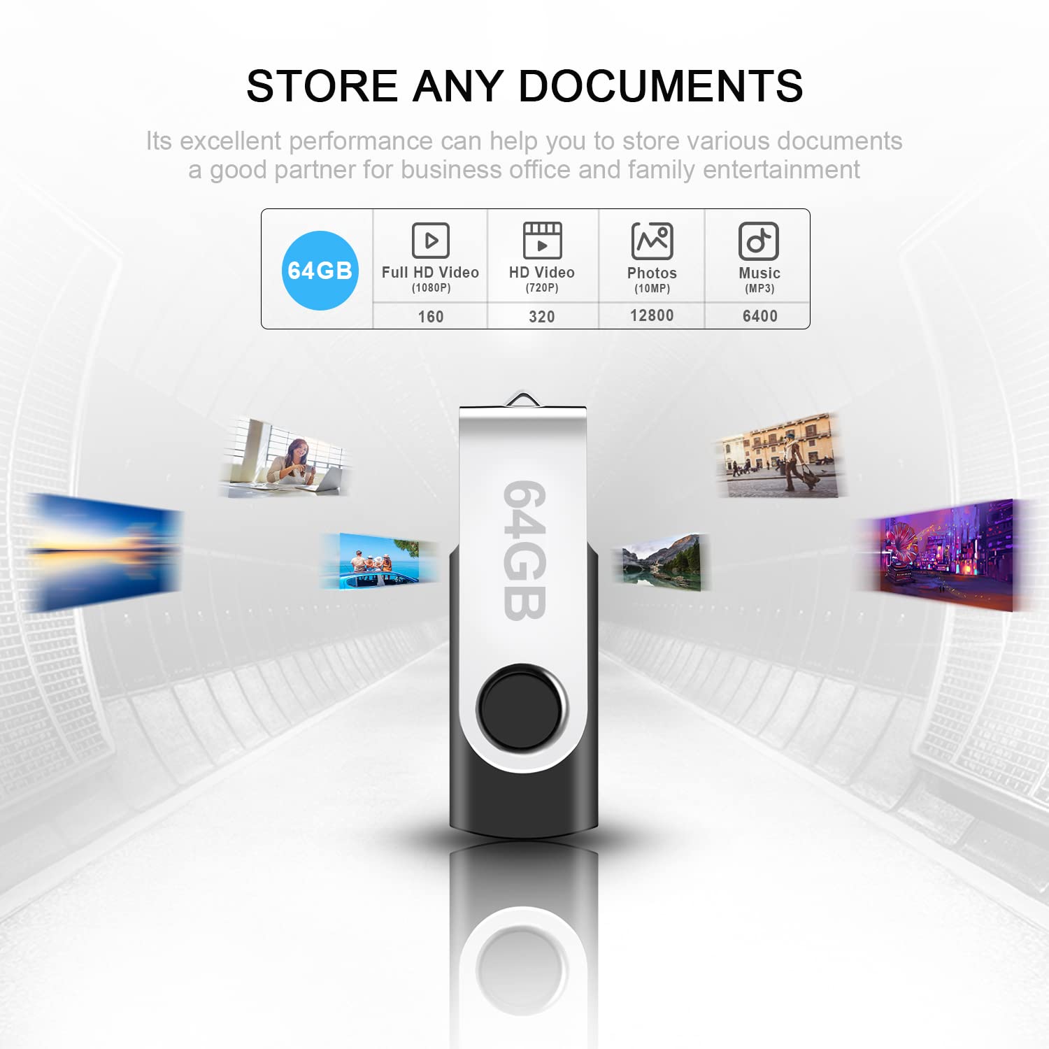 BAIGUIYX 64GB USB Flash Drive Metal Waterproof USB Drive High Speed Thumb Drive 64GB Portable Memory Stick for PC/Tablet/Mac/Laptop/Projector