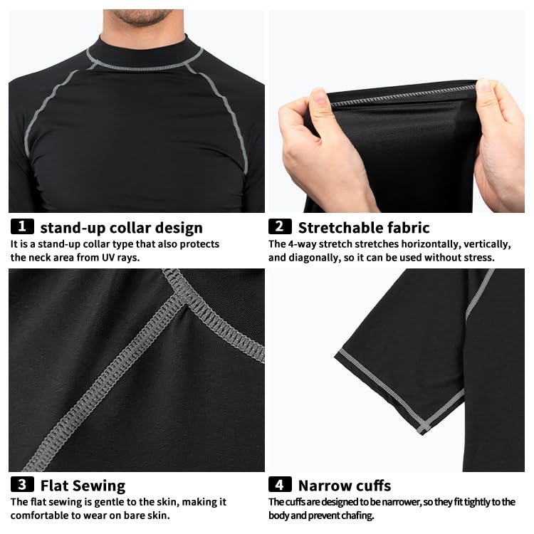 Actleis Men's Short Sleeve Rash Guard, UPF50+ UV Sun Protection Tee Quick Dry Swimming Shirts S Heather gray