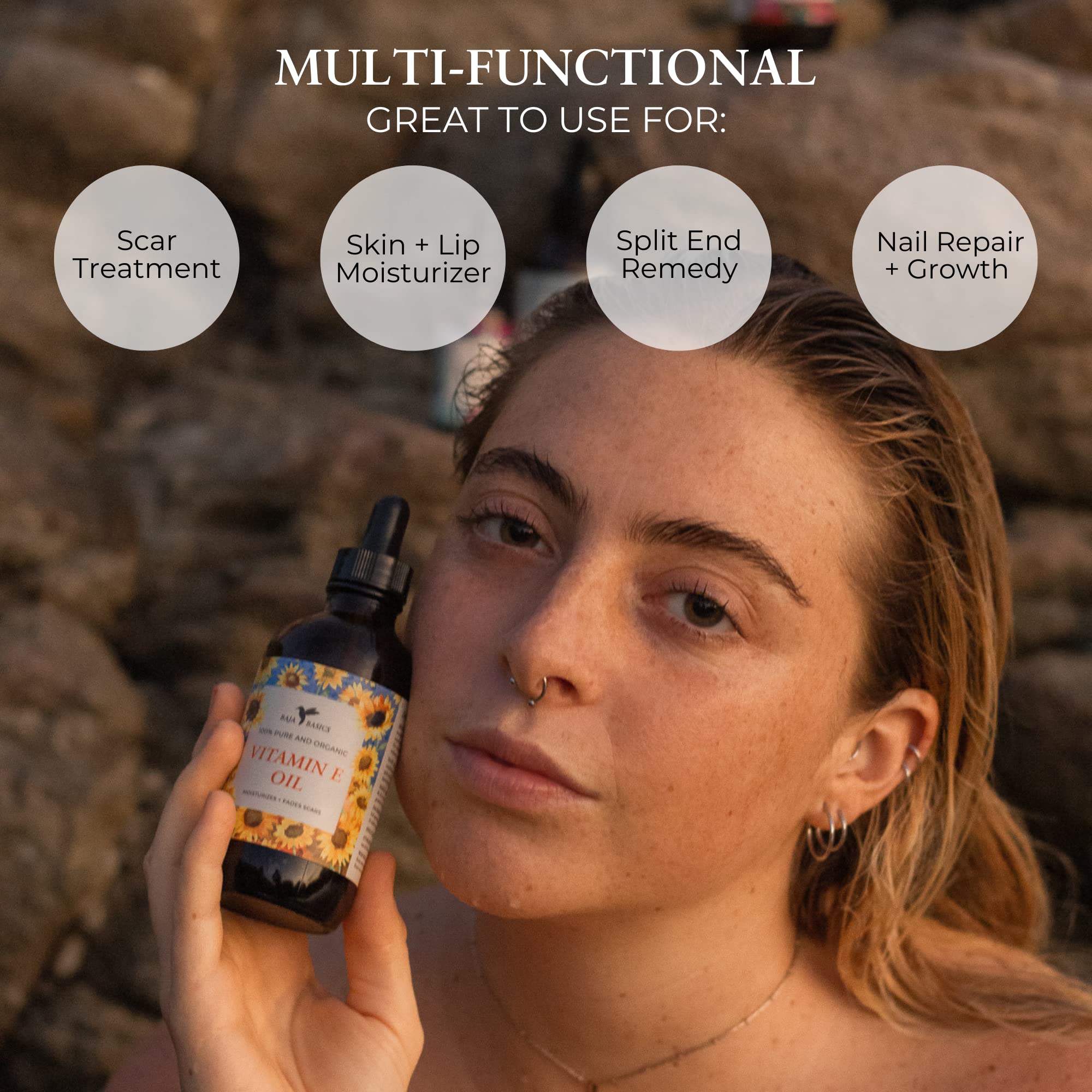 Baja Basics Pure Vitamin E Oil, Moisturizer for Skin, Face, Body, Nails and Hair, Multi-Purpose Skincare Product For Men and Women 4 oz