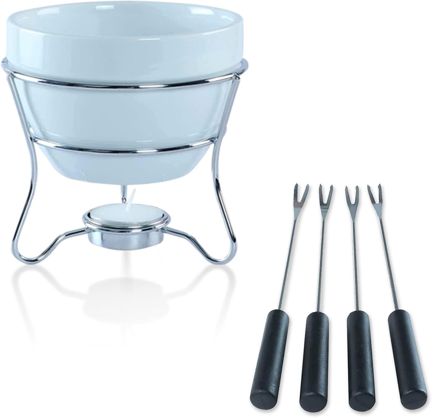 Chocolate Fondue Pot Butter warmer Bowl Set with 4 Dipping Forks & Tea Light Holder – For the Perfect Melted,Chocolate & Cheese Serving fondue set valentines day gifts (1)