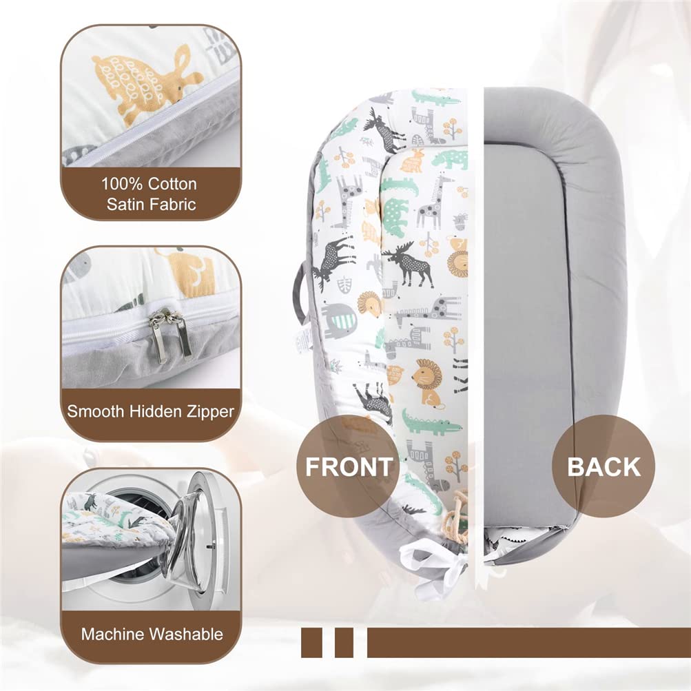 Baby Lounger Baby Nest Cotton Breathable Sleeping Bed Cover for Newborn Nest Co Sleeping Bed Machine Washable,Animals