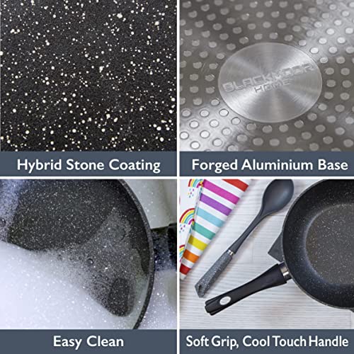 Blackmoor Frying Pans / 8", 9.5", 11" Sizes/Stylish Black Or Gray Marble Finish/Non-Stick & Anti-Scratch/Cool Touch Handle/Suitable for Induction, Electric and Gas Hobs (9.5", Black)