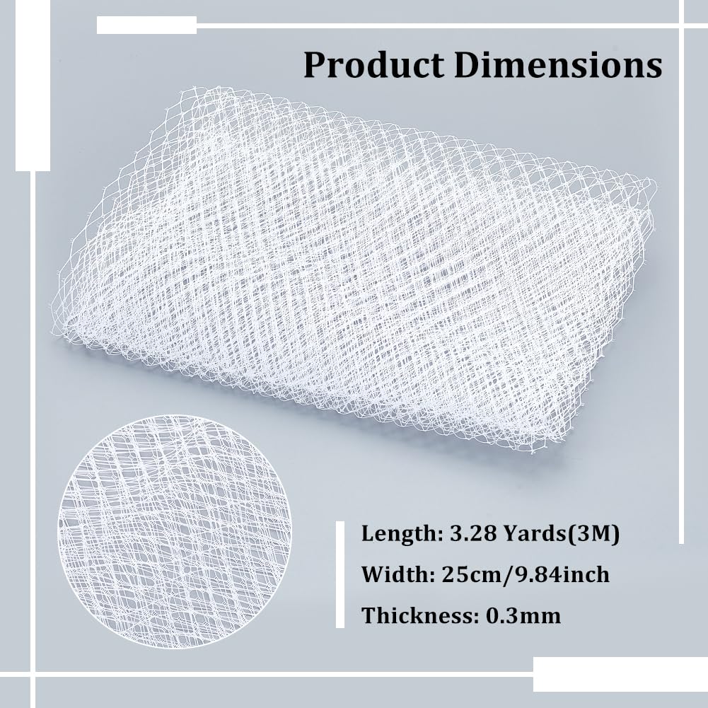 BENECREAT 3.28 Yards White Net Mesh Fabric 10inch Wide Birdcage Bridal Veil Netting Fabric Wedding Hat Veil Mesh Trimmings Fabric for Wedding Decoration, Sewing, Hat Decorating