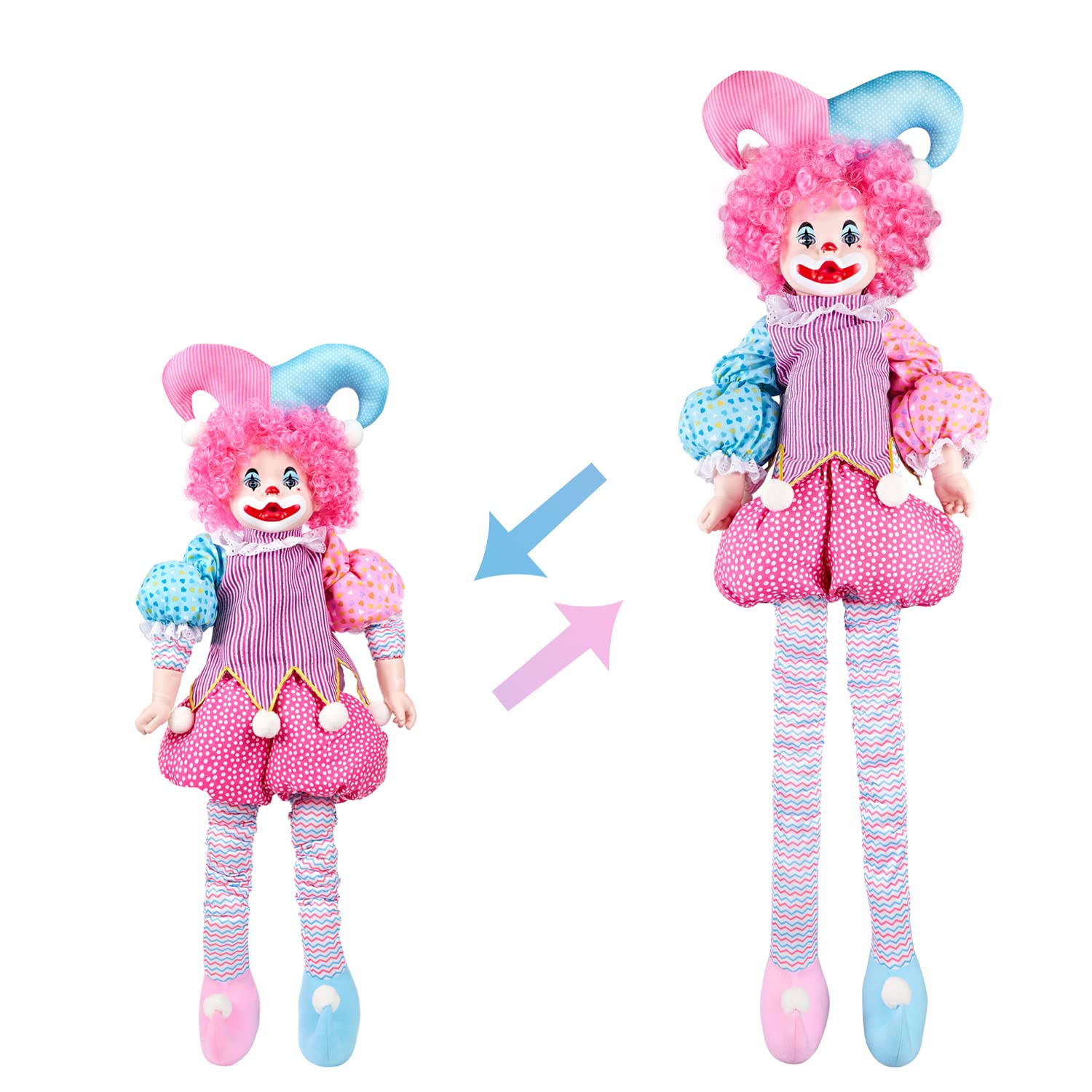 GARUNK 37.4" Pink Plush Clown Doll with Retractable Arms & Legs, Cute Baby Girl Birthday Gift