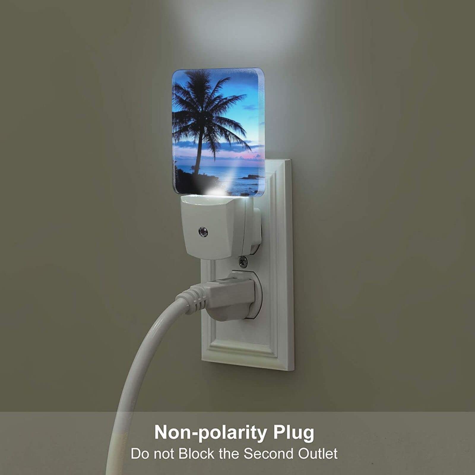 AWNEVZU Ocean Beach Palm Trees Night Light Plug into Wall for Kids Bedroom Room with Dusk to Dawn Sensor Compact Led Nightlight Nursery Hallway Kitchen Decor Lamp