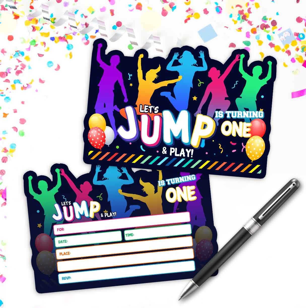 Simimi art 1st Bounce House or Jumping Theme Birthday Party Invitations - Trampoline Jump Birthday Invite - Trampoline Birthday Party - 30 Cards + 30 Envelopes