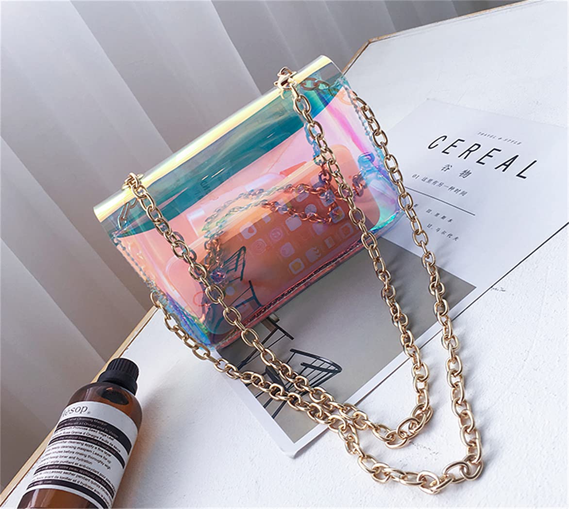 Limmuchi Holographic Bag Iridescent Purse for Women Evening Clutch Clear Purse Stadium Concert Approved (Large-20x8x15cm)