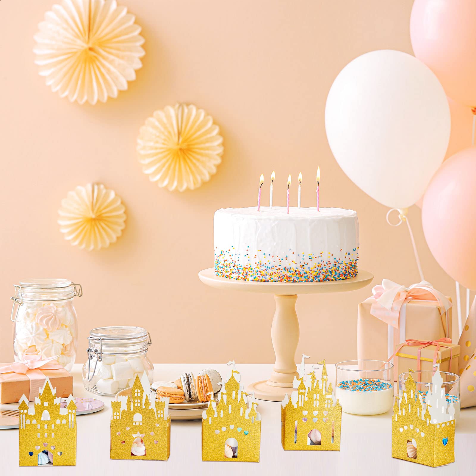 Chrisfall 24 Pieces Princess Castle Boxes Princess Castle Candy Boxes Princess Castle Party Decorations Glitter Princess Castle Birthday Favor Boxes for Wedding Birthday Party Supplies