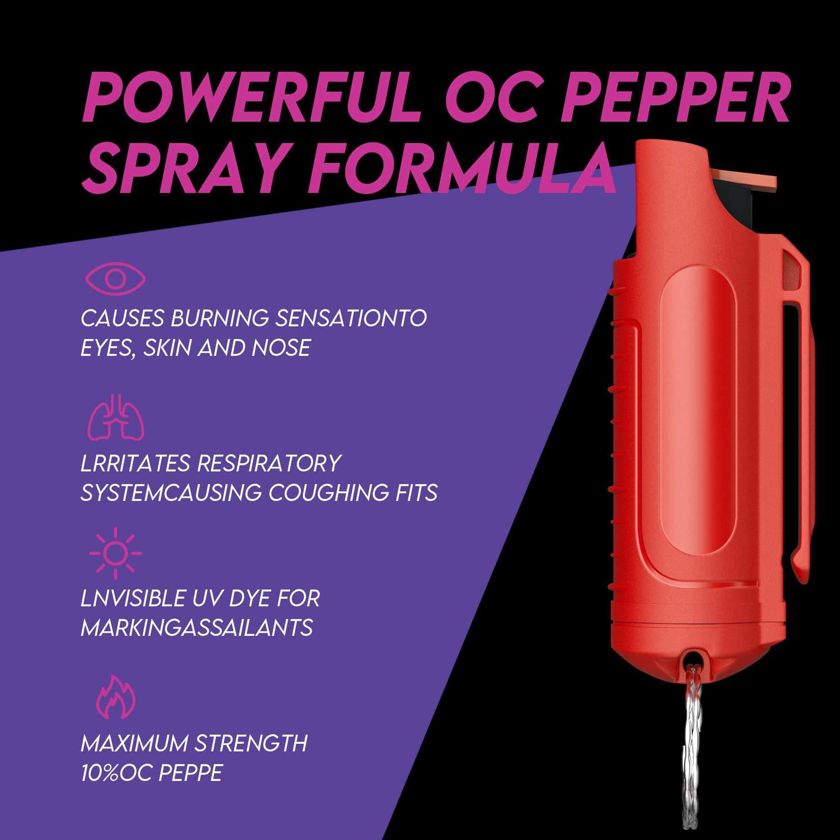 AIMHUNTER 4 Packs Pepper Spray Maximum Strength Pepper Spray Pepper Spray with Quick Release for Easy Access Finger Grip for Accurate Aim 12-Foot (3.5M) Range 25 Bursts