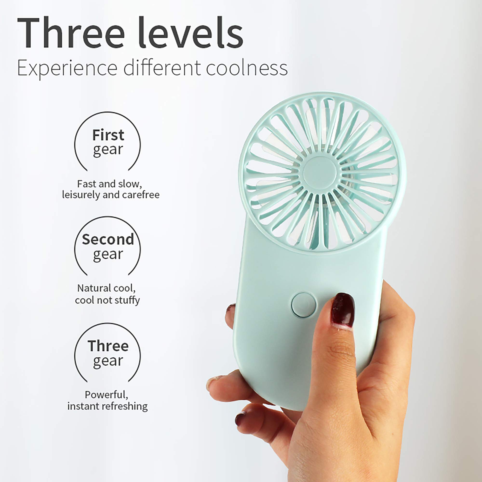 Dilexus Personal Fan Green Mini Handheld Fan,USB Recharge,Colorful LED,Small Portable Hand Fan with 3 Speed Modes - Ideal for Travel, Camping, Hiking and Office Use