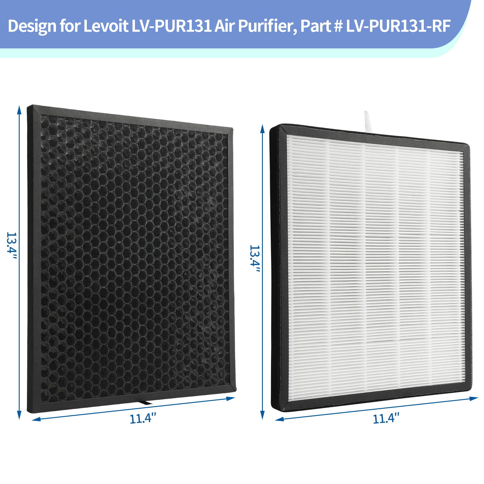 Gazeer True HEPA Filter Replacement Compatible with Levoit LV-PUR131 LV-PUR131-RF HEPA & Activated Carbon Filters, 2 Sets
