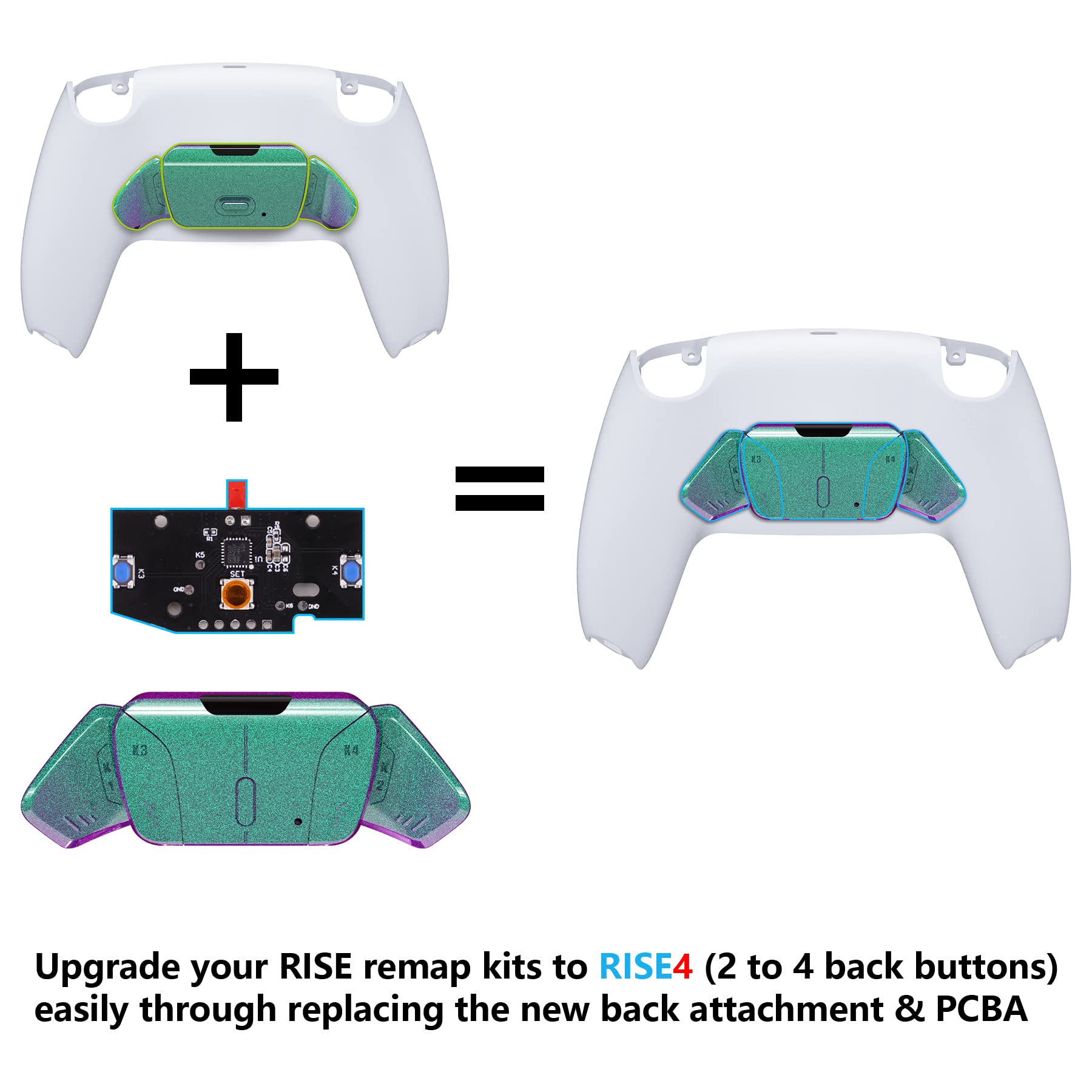 Turn RISE to RISE4 Kit β Redesigned Chamelon Green Purple K1 K2 K3 K4 Back Buttons & Remap PCB Board for PS5 Controller eXtremeRate RISE & RISE4 Remap kit - Controller & Other Accessories NOT Included