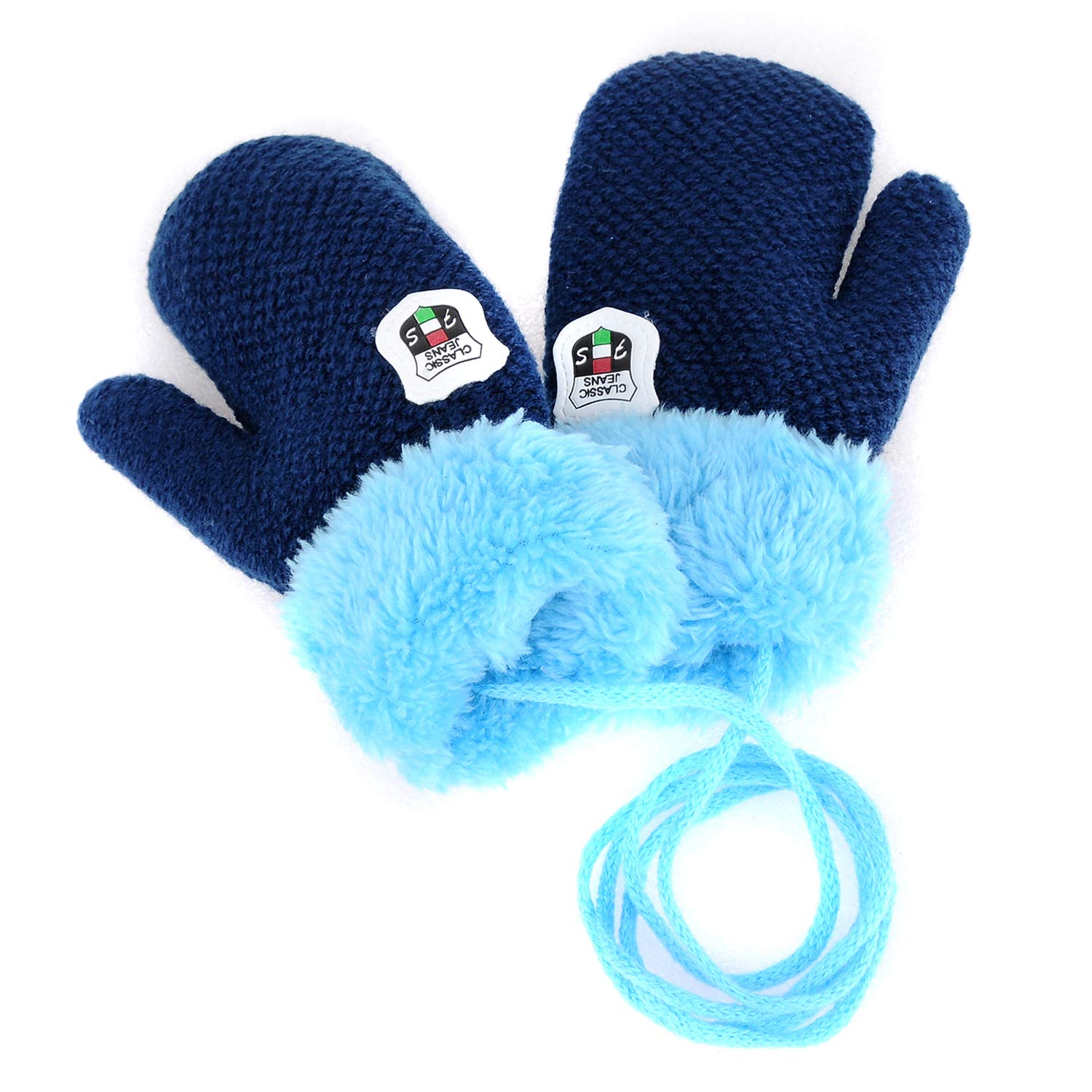 MarJunSep 4-Pack Winter Warm Fuzzy Fleece Baby Mitten Gloves Full Fingers with String for Infant Toddler Girls Boys 6 Months - 3 Years B-Pack
