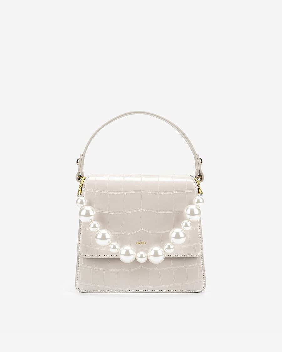 JW PEI Small Top-handle Handbag Vegan Leather Anna Faux Pearl Chain Accessories for DIY Hand bags