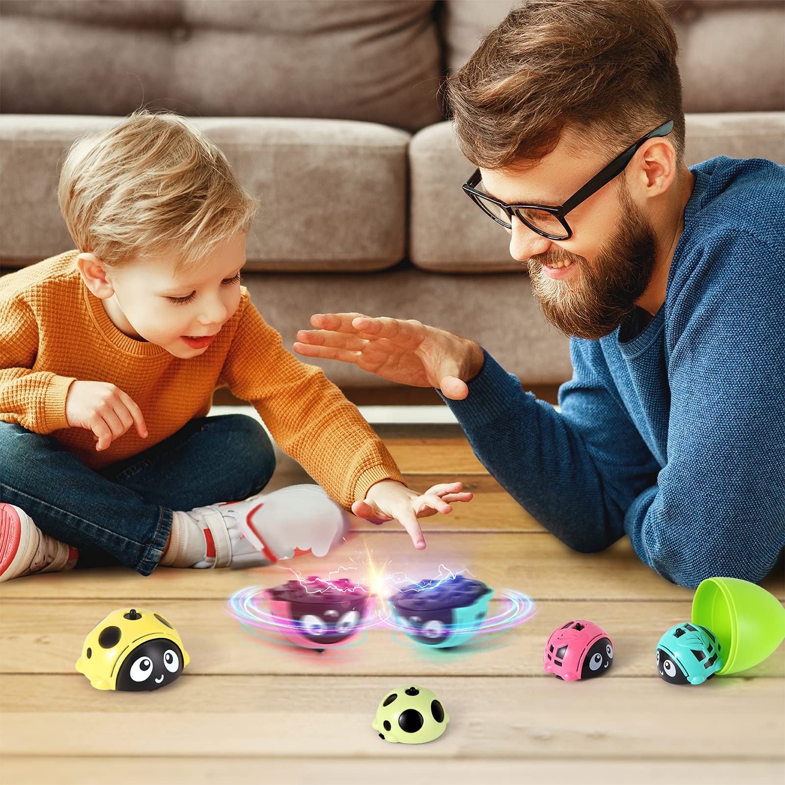 Hamdol Pull Back Cars Friction Powered Cars, Multi-Function 360° Rotating Spinning Top, Push and Go Back and Forth Car Toys Vehicles Play Set, Christmas & Birthday New Year Gifts for Kids(8 Sets)
