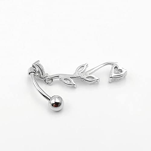 Arardo Sterling Silver Top Down Reverse Belly Button Rings, Real 925 Sterling Silver Belly Rings, 14G Reverse Belly Button Ring, Sterling Silver Navel Piercing Rings, Dangle Leaves, 10mm, SS50-1