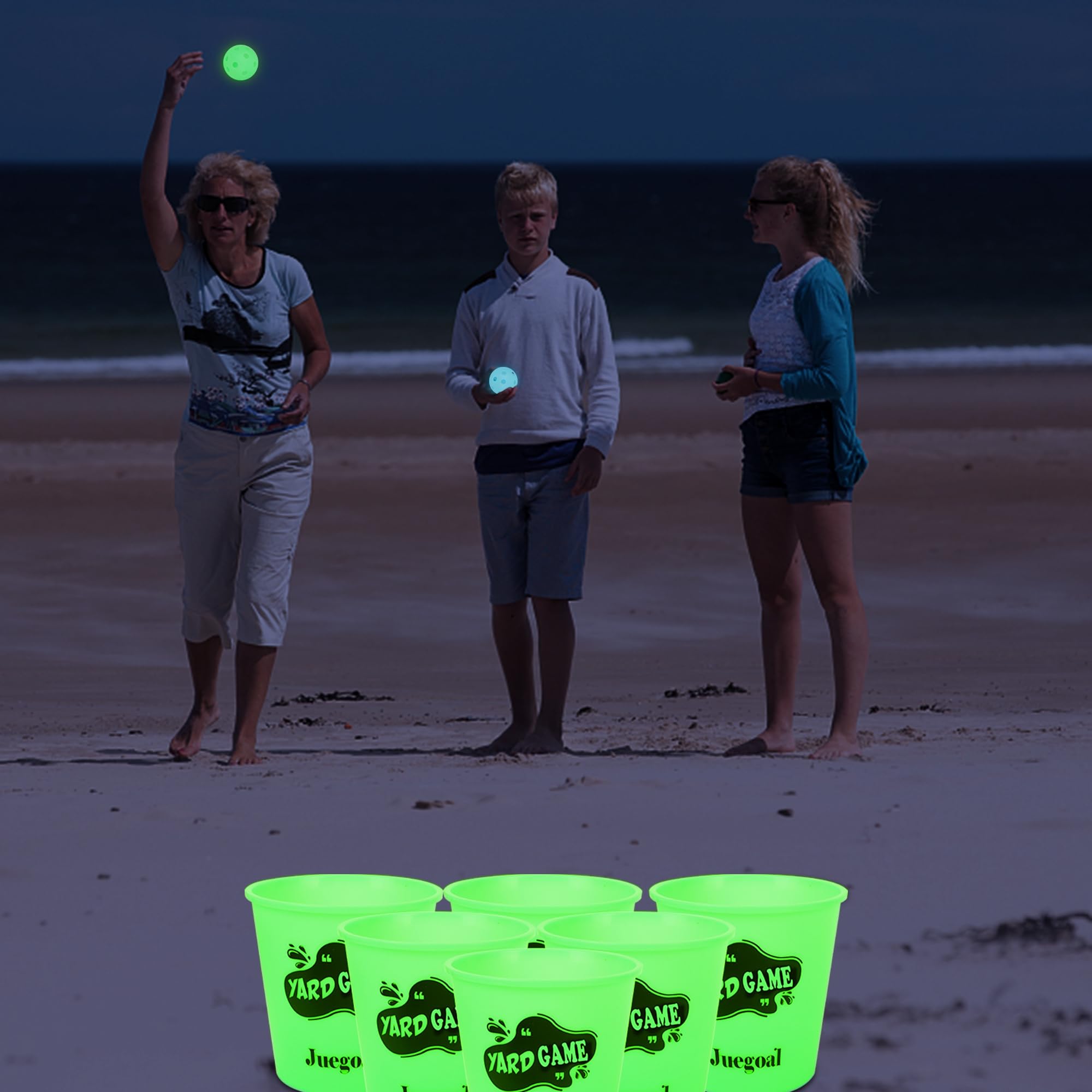 Juegoal Outdoor Toss Game Glow in Dark with Noctilucent 12 Buckets & 6 Balls, Throwing Game for Beach, Camping, Lawn and Backyard
