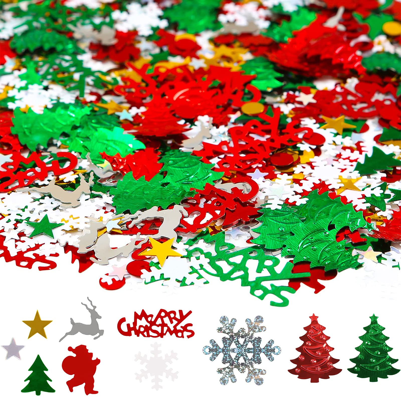 Christmas Confetti 3.5 OZ Christmas Table Glitter Confetti Mix Foil Snowflake,Pentagram,Santa Claus,Pine, Merry Christmas Alphabet,Elk,Christmas Tree Confetti for Christmas Party Decoration