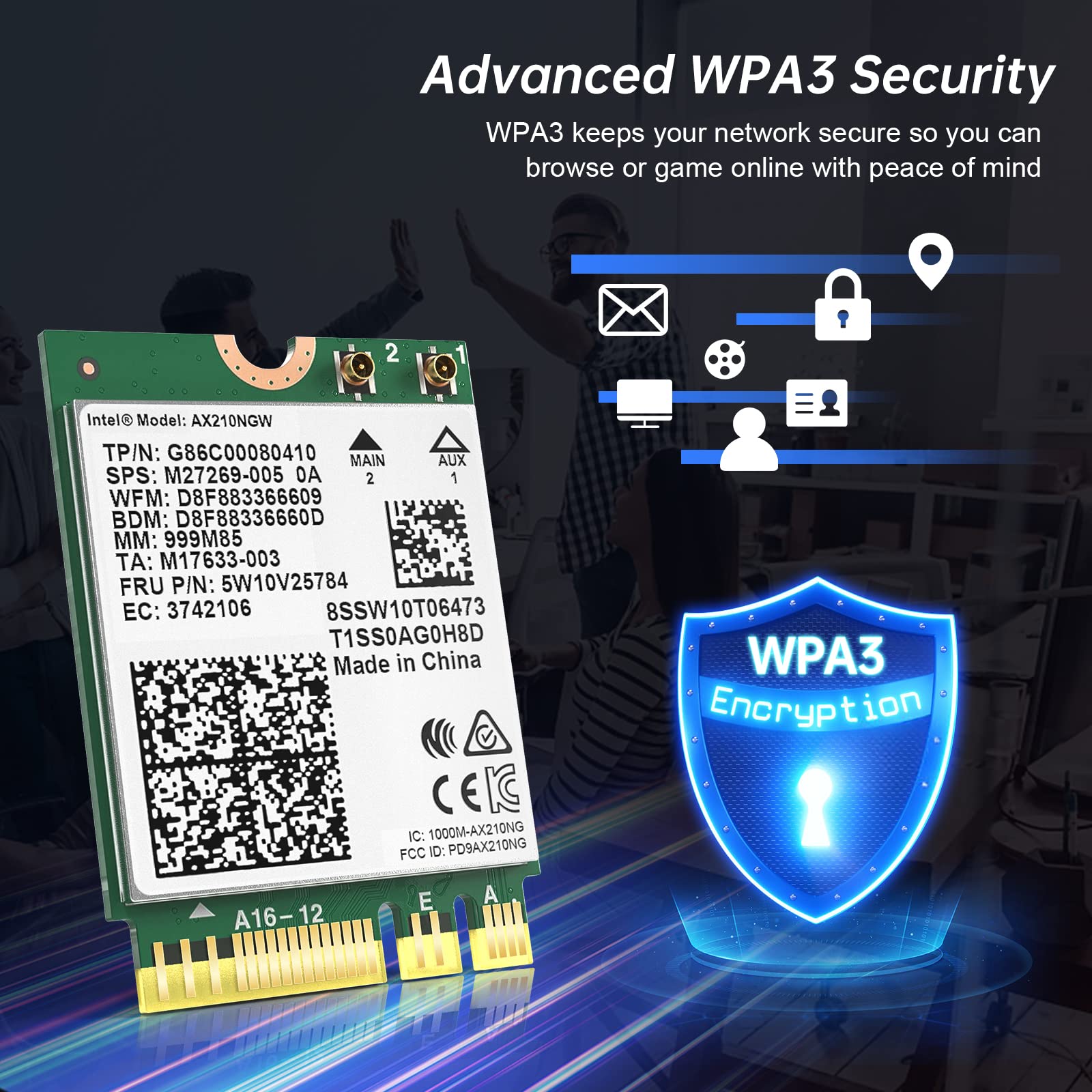 AX210NGW WiFi Card, WiFi 6E 802.11ax Wireless Card Intel AX210 NGW Bluetooth 5.3 Tri-Band 5400Mbps Network Adapter Wireless Module Expand to 6GHz for Laptop Support Windows 10/11 (64bit) M.2/NGFF