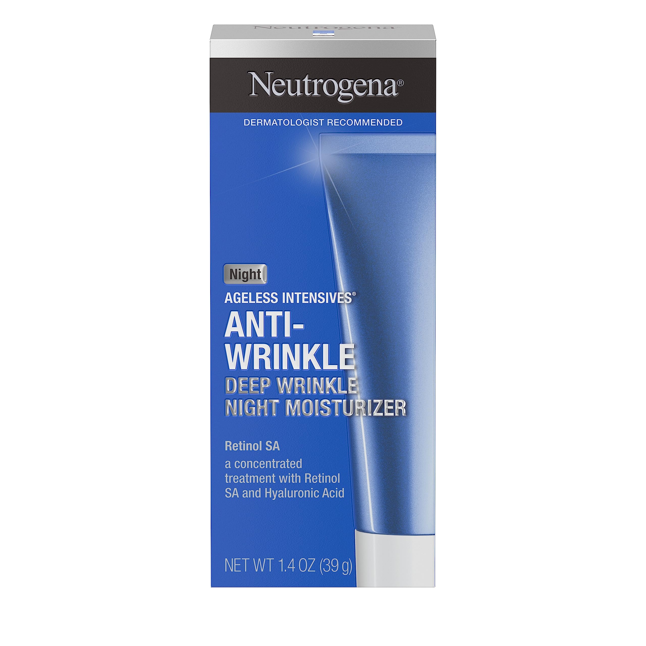 Neutrogena Ageless Retinol Cream - Anti-Wrinkle Night Moisturizer with Hyaluronic Acid, Vitamin E & Shea Butter, 1.4 oz