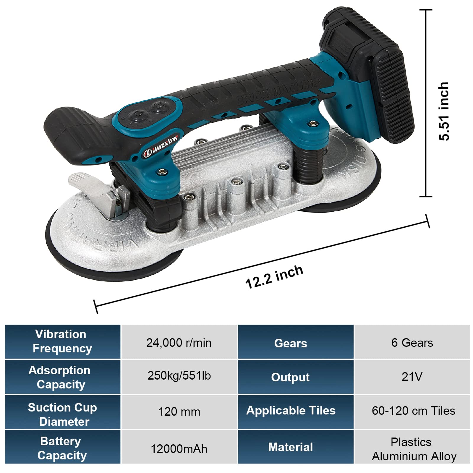 Huzxbw Tile Vibration Machine Installation Tool-Automatic Leveling,Tiling Suction Cup 6 Speeds Adjustable 12000mAh 24000r/min