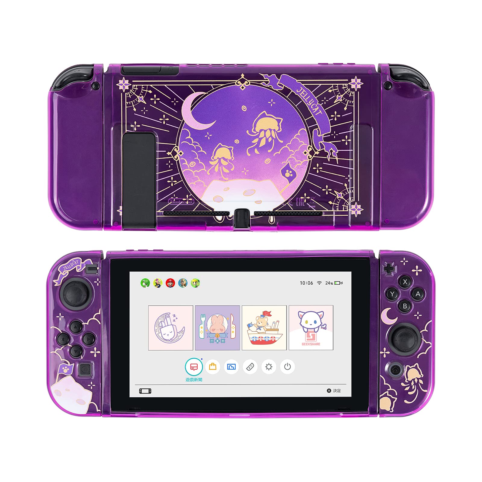 GeekShare Soft TPU Protective Case Slim Cover Case Compatible with Nintendo Switch and Joy-Con - Shock-Absorption and Anti-Scratch -Jellyfish Cat