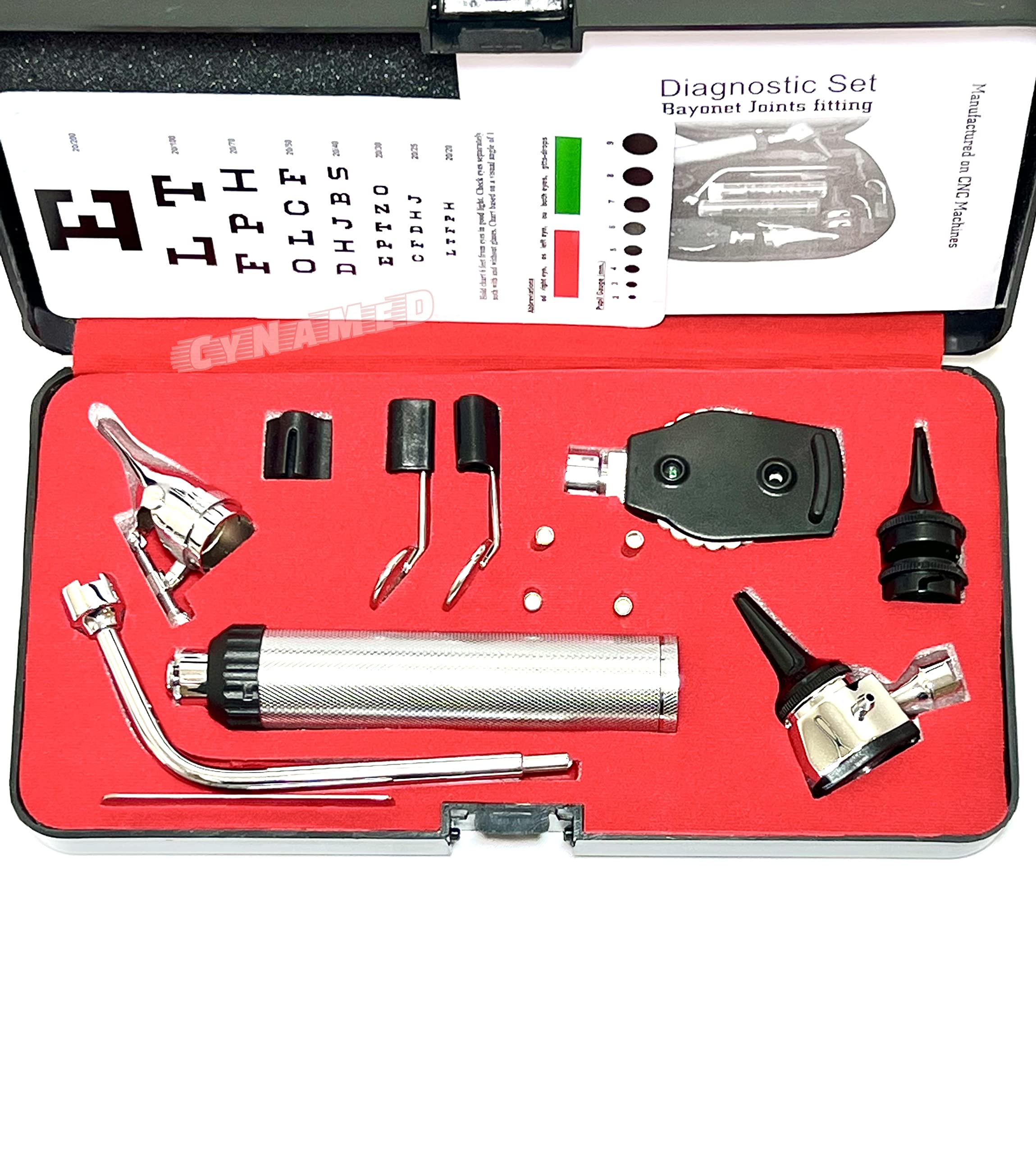 Cynamed New 3.2V Bright White Led Otoscope Set Includes 3 Sizes of reuseable Specula Plus Hard Case Plus 3 Replacement Bulbs Cynamed