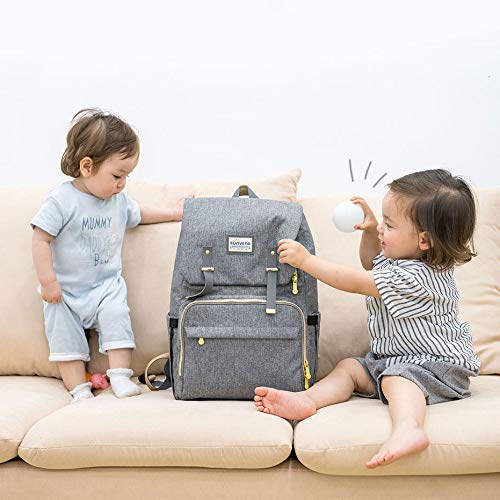 SUNVENO Baby Diaper Bag Backpack Nappy Changing Waterproof Function Organizer Large Stylish Mommy Bag Backpack (Gray)
