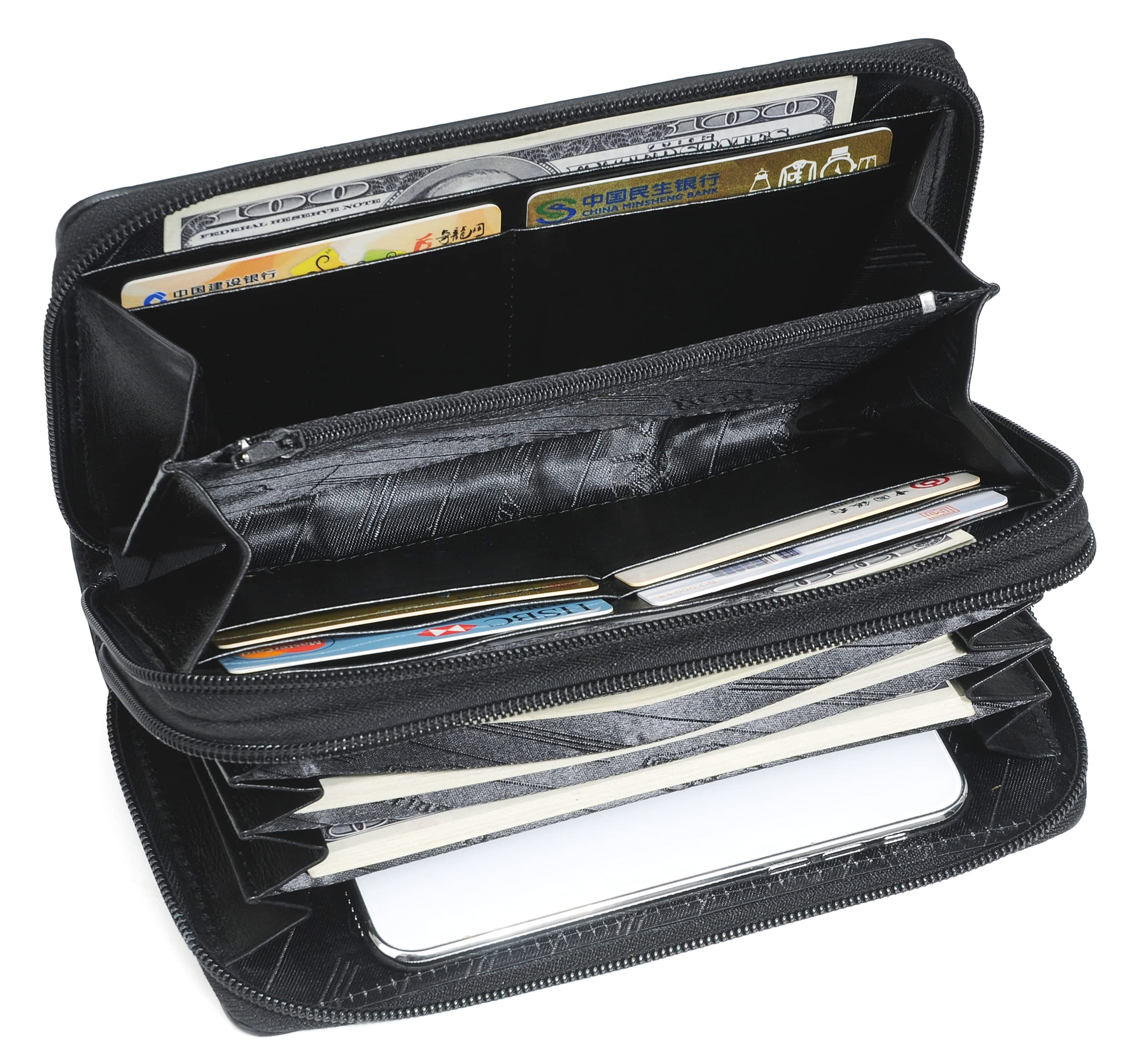 Lucky potato Luxury Genuine Stingray Skin Leather Clutch Checkbook Wallet for Men and Women with Wirstlet,Multi Card Organizer and Large Capacity Purse,Multicolor,Per-zip Wallet