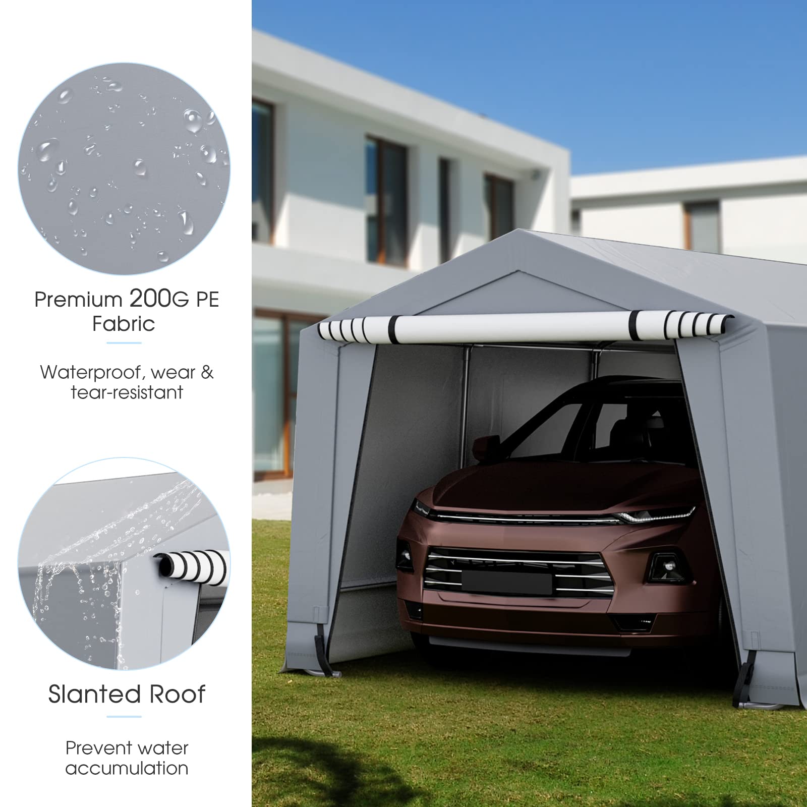 Tangkula 10x20Ft Heavy-Duty Carport, Outdoor Portable Garage with Reinforced Triangular Beams, Galvanized Steel Frame, All-Season Metal Car Canopy with 2 Removable Doors for Car, Truck, SUV, Boat